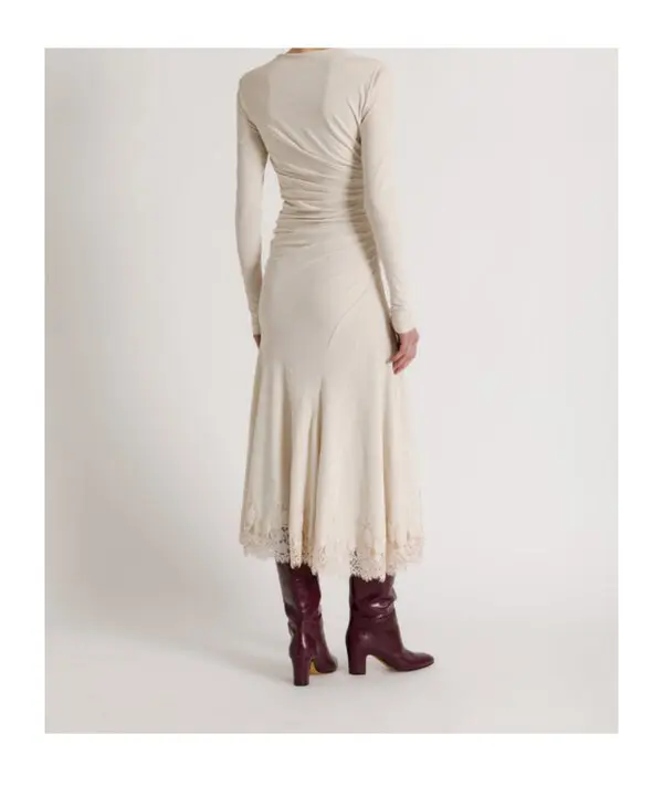 Alberta Ferretti Gathered Midi Dress With Lace Trim