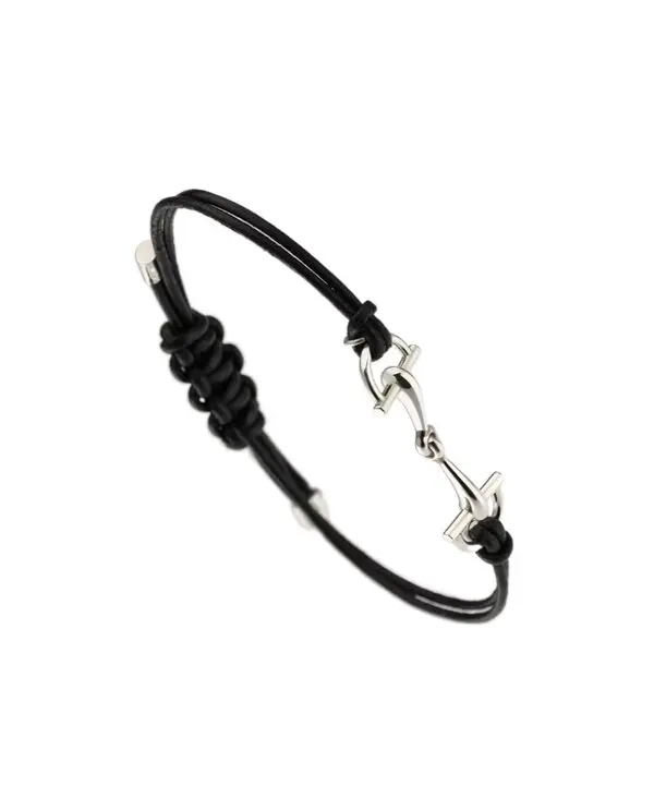 Gucci Stirrup Link Leather Bracelet - Silver-black