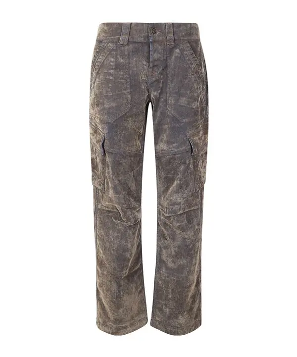 Vaquera Flocked Denim Cargo Pants - Gray