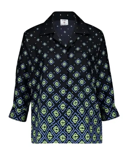 Casablanca Degrade Monogram Long Sleeve Satin Shirt - Black