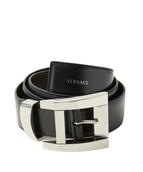 Versace Square Buckle Calf Leather Belt - Black