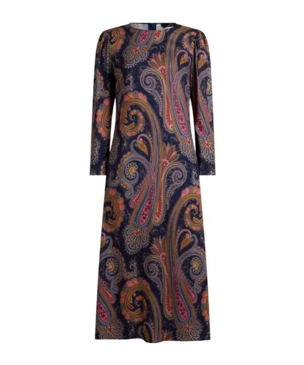 Etro Paisley Motif Crepe Midi Dress - Blue