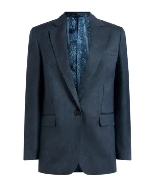 Etro Single-breasted Wool Jacquard Jacket With Paisley Motif - Blue