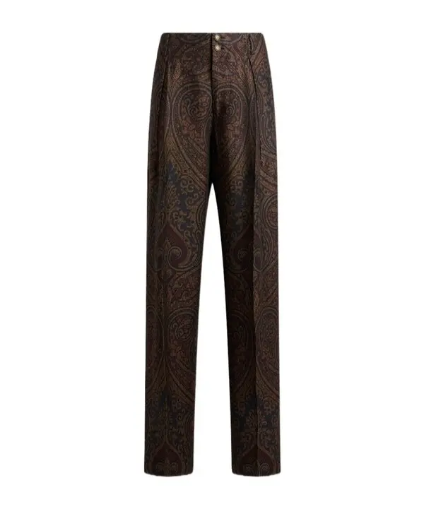 Etro Wool-blend Paisley Jacquard Trousers With Pegaso Buttons - Black