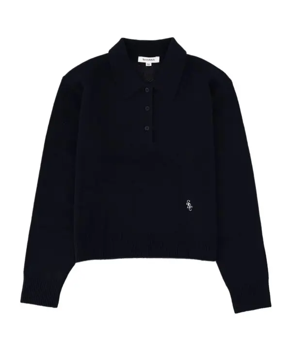 SPORTY  RICH Long-sleeved Polo Shirt - Black