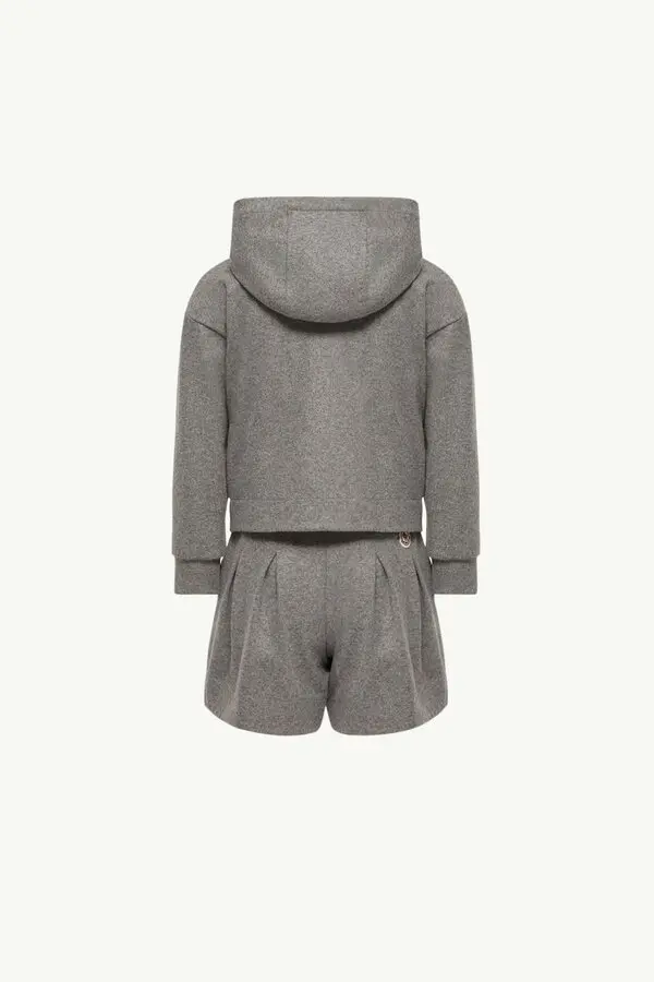 Moncler Wool Jersey Zip-up Hooded Top And Pleated Shorts Set