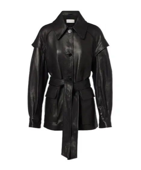 Nour Hammour Perrin Belted Leather Jacket - Black