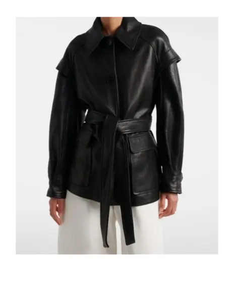 Nour Hammour Perrin Belted Leather Jacket