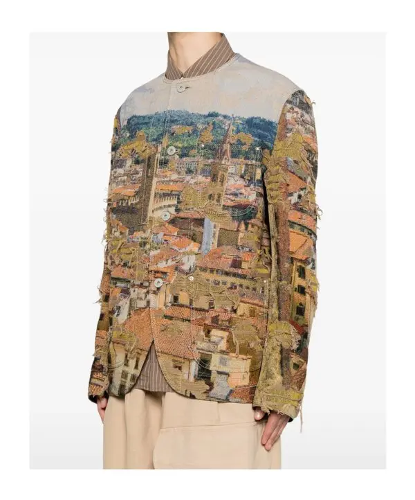 Junya Watanabe Tapestry-print Frayed Jacket