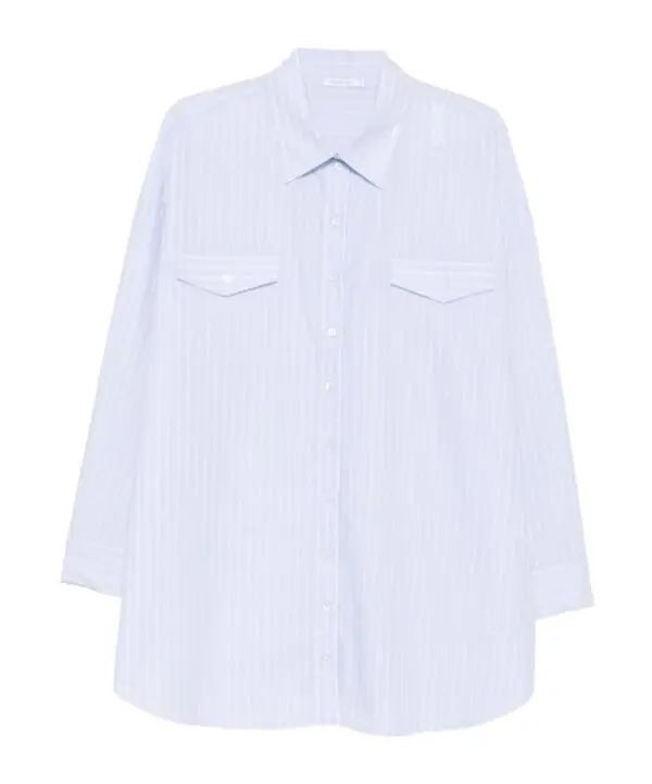 Patrizia Pepe Pinstriped Cotton Shirt Dress - Light Blue