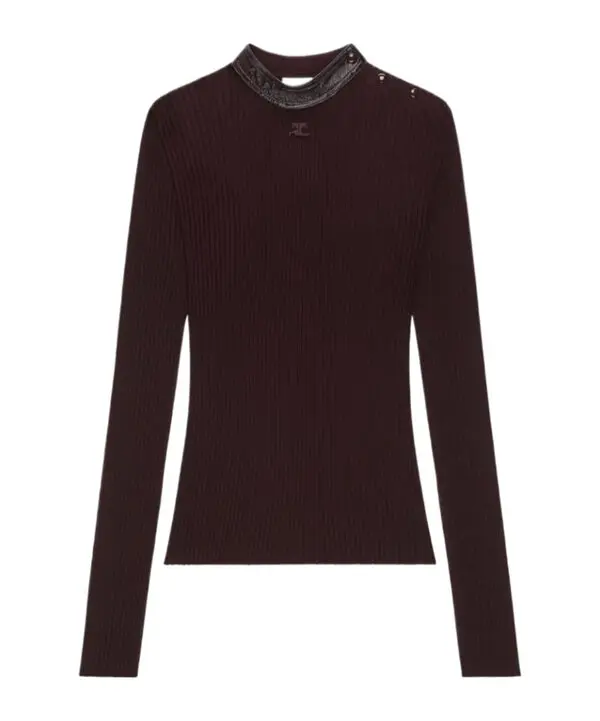 COURREGES Vinyl-collar Ribbed-knit Sweater