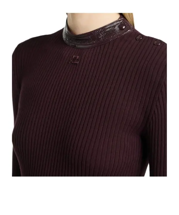COURREGES Vinyl-collar Ribbed-knit Sweater
