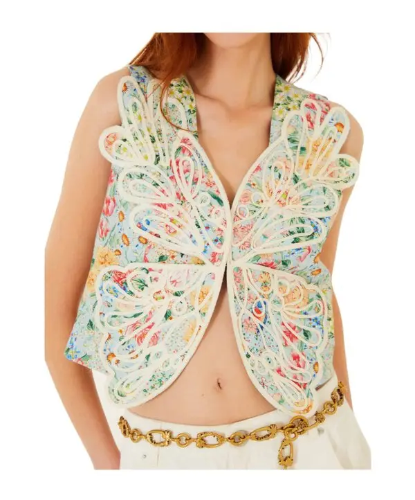Farm Rio Sleeveless Vest With 3d Embroidery