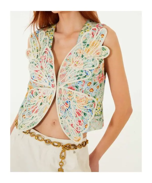 Farm Rio Sleeveless Vest With 3d Embroidery
