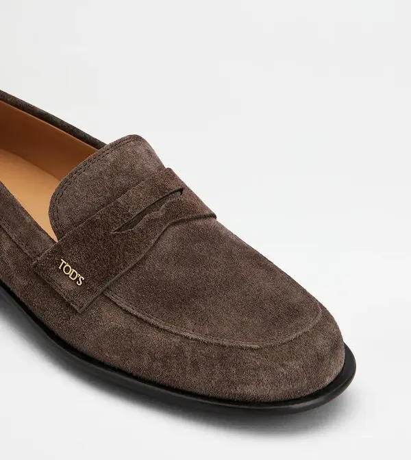 TOD'S Suede Loafers With Metal Logo Detail