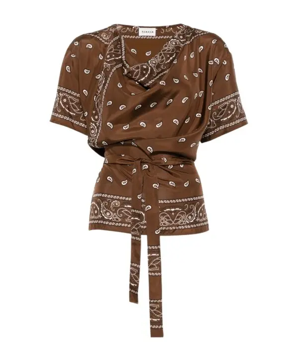 P.a.r.o.s.h Paisley Print Draped Silk Top - Brown