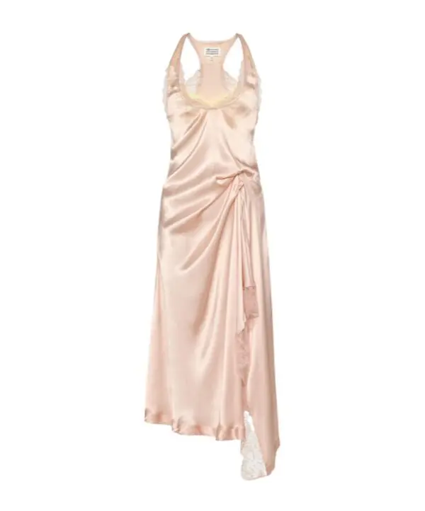 MAISON MARGIELA Silk Lace Slip Midi Dress - Blush