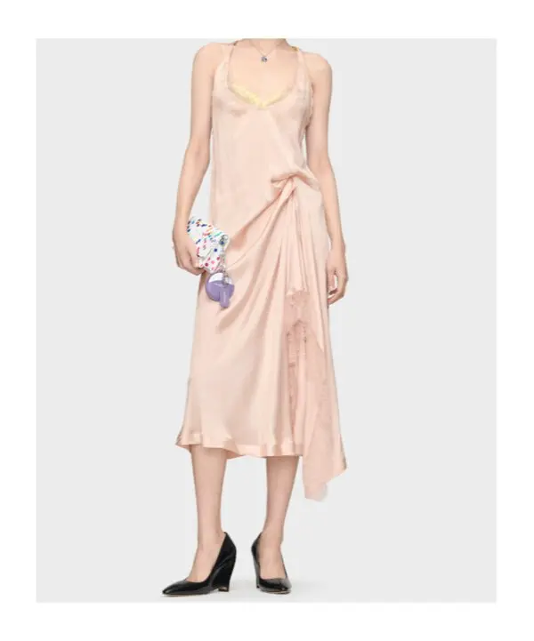 MAISON MARGIELA Silk Lace Midi Dress - Blush