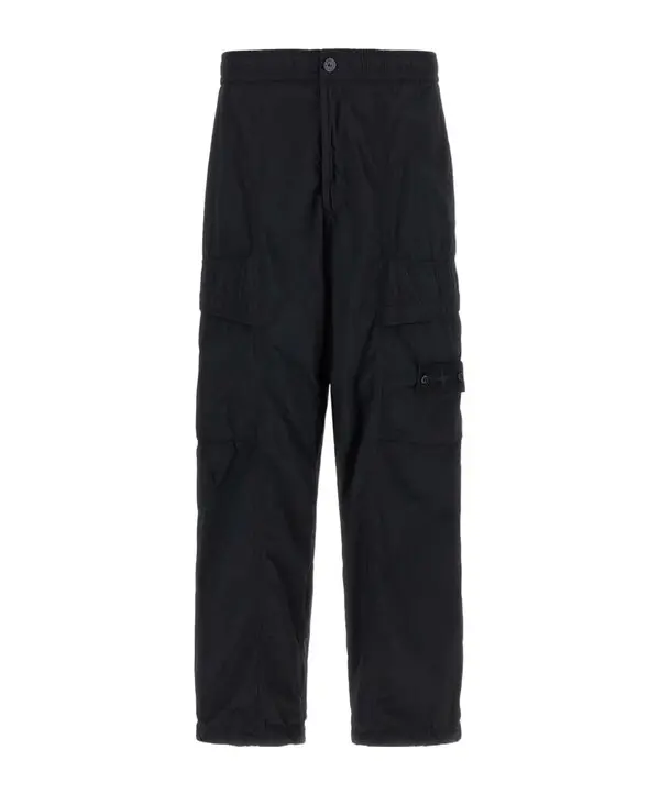 Stone Island Straight Leg Cargo Pants With Crinkled Effect - Black