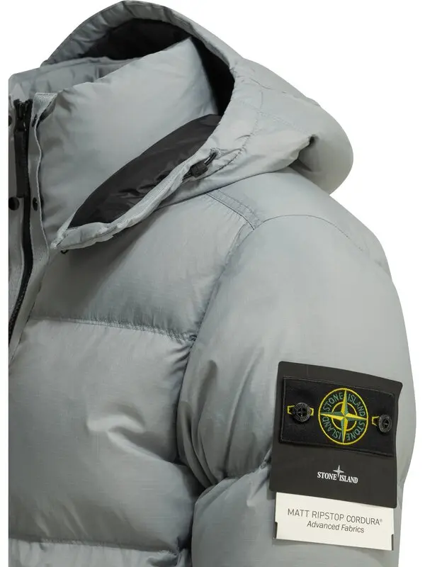 Stone Island Short Down Jacket With Insulated Hood - Gray