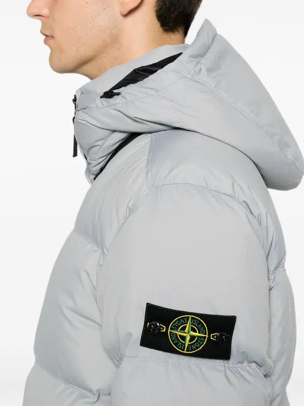 Stone Island Short Down Jacket With Insulated Hood - Gray