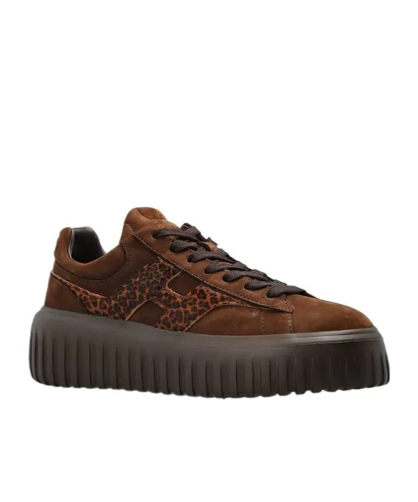 Hogan Platform Lace-up Sneakers With Leopard Print Detail - Brown