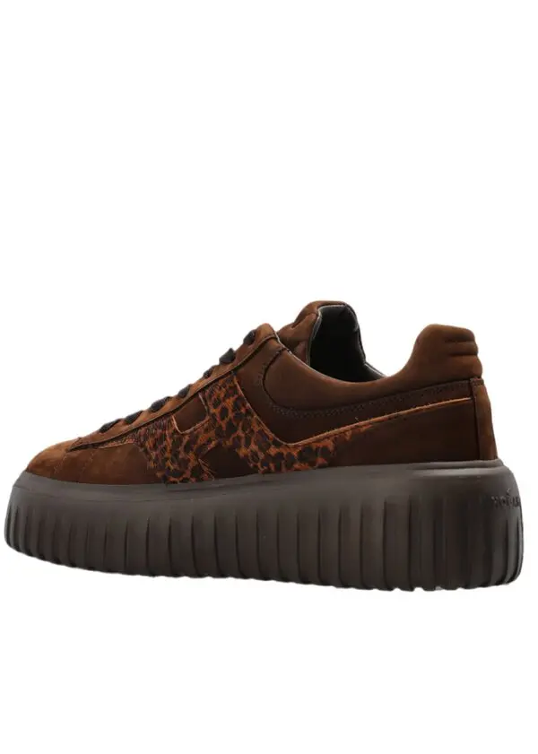 Hogan Platform Lace-up Sneakers With Leopard Print Detail - Brown
