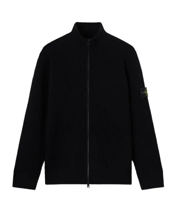 Stone Island Ribbed Zip-up Jumper - Black