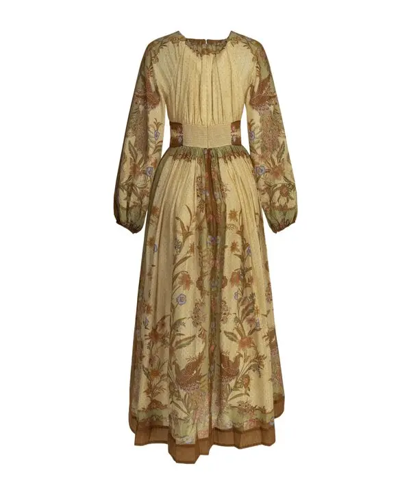 Zimmermann Round Neck Maxi Dress With Puffed Sleeves And Ruffled Appliqués