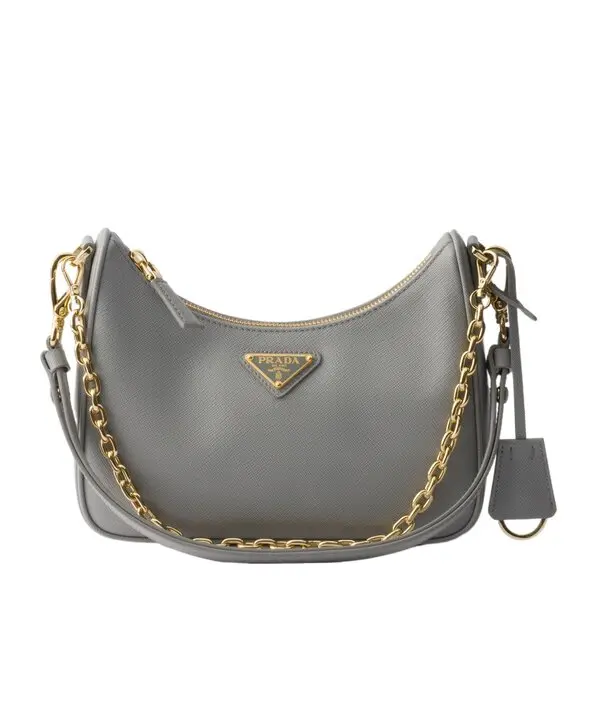 Prada Re-edition Mini Saffiano Leather Bag - Cloudy Gray