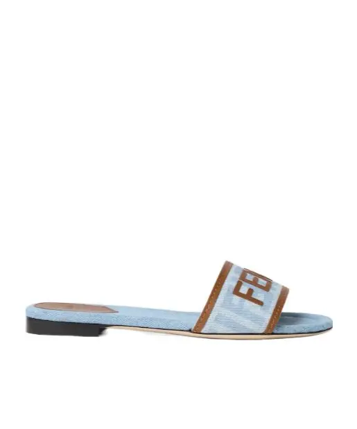 Fendi Denim-effect Ff Jacquard Slides