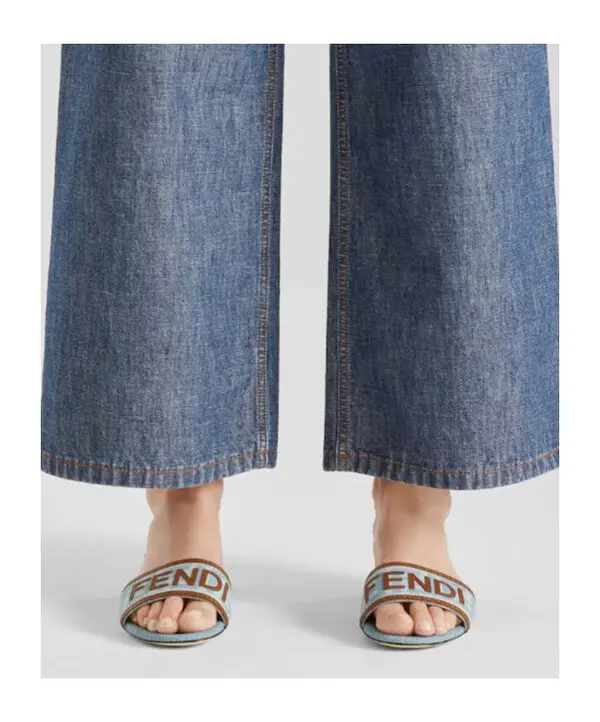 Fendi Denim-effect Ff Jacquard Slides