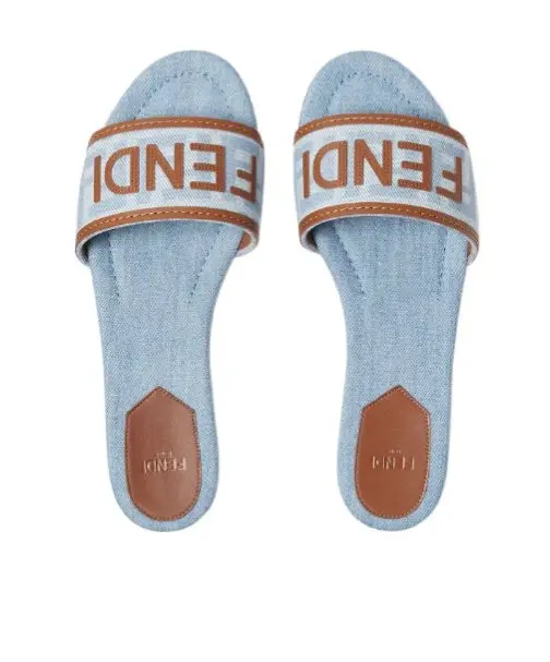 Fendi Denim-effect Ff Jacquard Slides