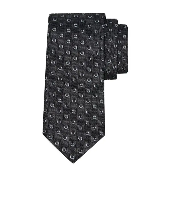 FERRAGAMO Gancini Silk Jacquard Tie - Grey