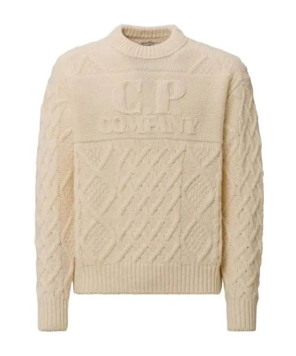 C.P. COMPANY Long-sleeved Crewneck Jumper With Embossed Logo - Nude