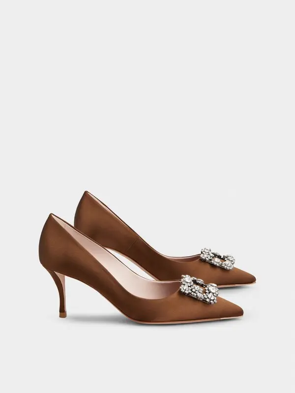 ROGER VIVIER Efflorescence Satin Pumps With Crystal Buckle