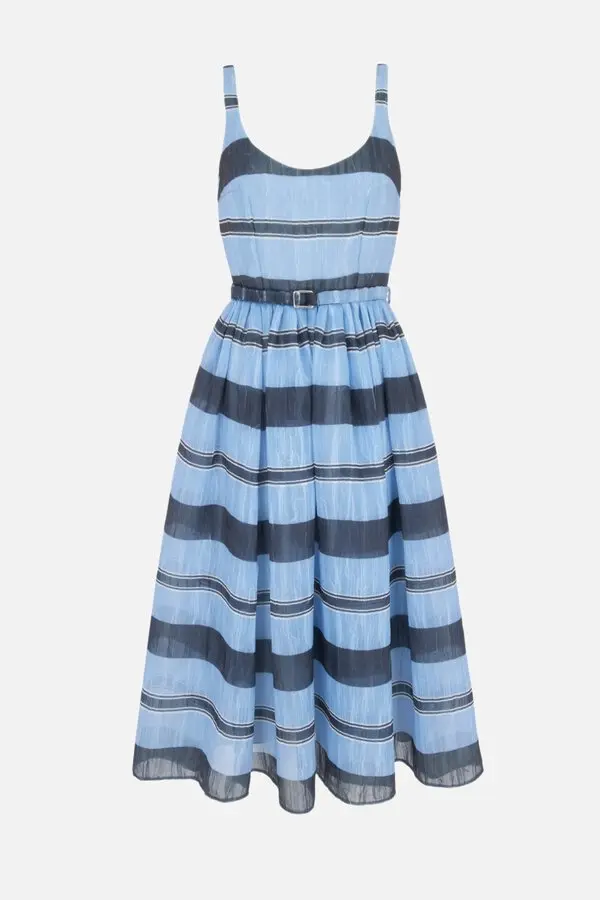 EMILIA WICKSTEAD Eglantine Dress In And Black Striped Textured Organza - Blue