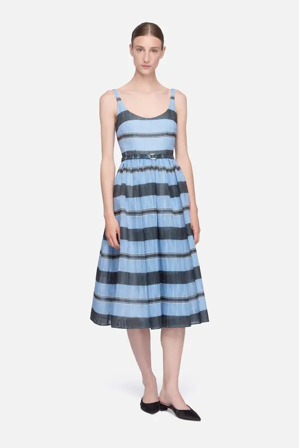 EMILIA WICKSTEAD Eglantine Dress In And Black Striped Textured Organza - Blue
