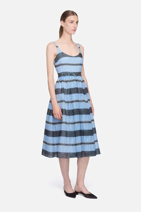 EMILIA WICKSTEAD Eglantine Dress In And Black Striped Textured Organza - Blue