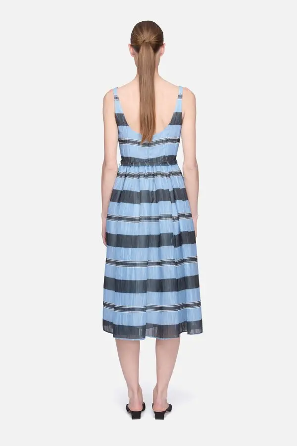 EMILIA WICKSTEAD Eglantine Dress In And Black Striped Textured Organza - Blue
