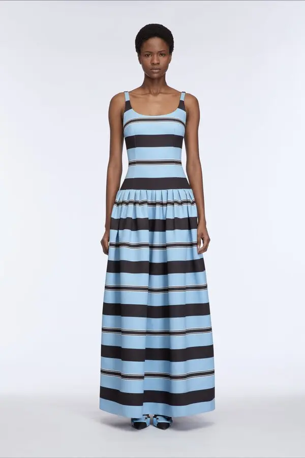 EMILIA WICKSTEAD Striped Taffeta Faille Maxi Dress - Blue
