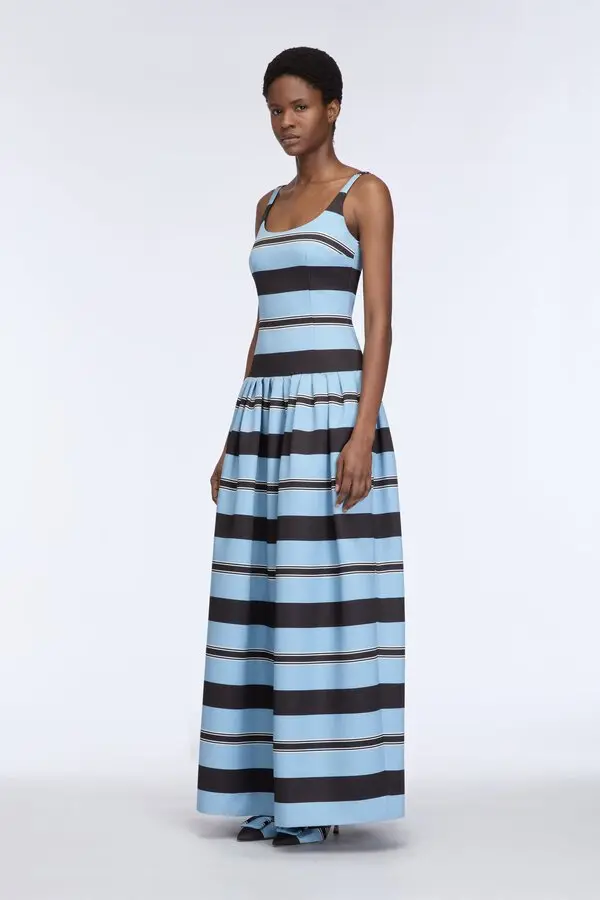 EMILIA WICKSTEAD Striped Taffeta Faille Maxi Dress - Blue