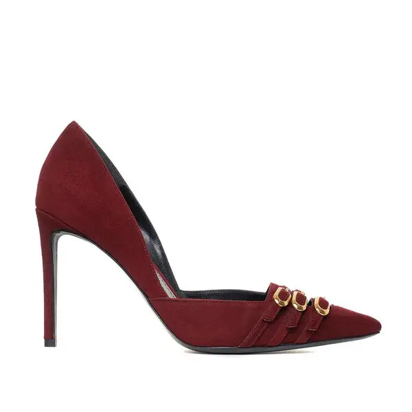 GINISSIMA Suede Stiletto Pumps With Decorative Detail - Red