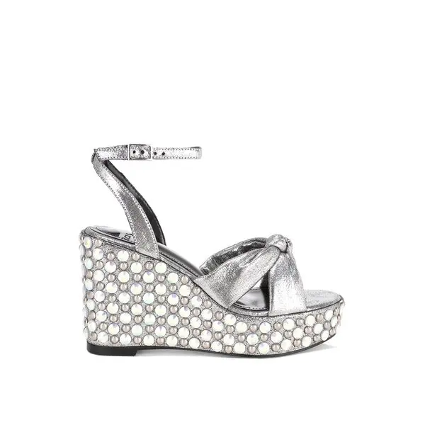 RAG & CO Moondot Embellished Wedge Heel Sandals In By - Silver