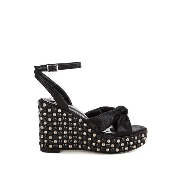 RAG & CO Moondot Embellished Wedge Heel Sandals In By - Black