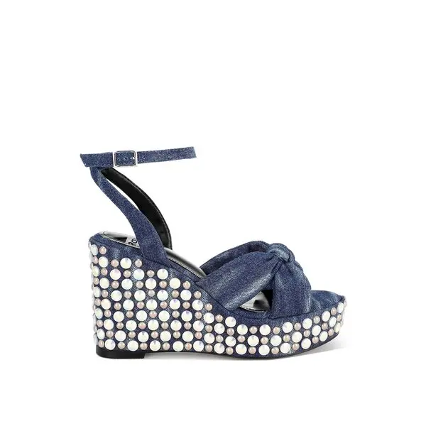 RAG & CO Moondot Embellished Wedge Heel Sandals In Denim By - Blue
