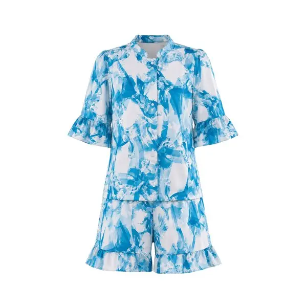 OH!ZUZA NIGHT&DAY Blue / White Frida Satin Viscose Pyjama Set Frill Blue Print - Blue/white