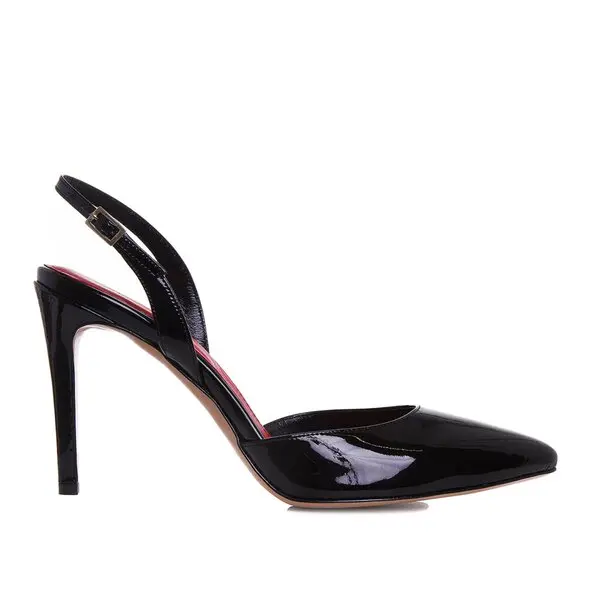 GINISSIMA Alice Patent Leather Slingback Stiletto Pumps - Black