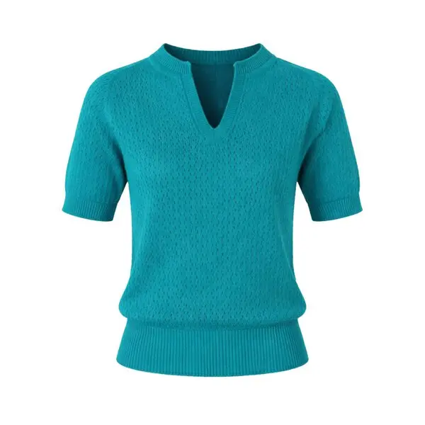 SACHA DRAKE Henley Knit Top In Sea - Green