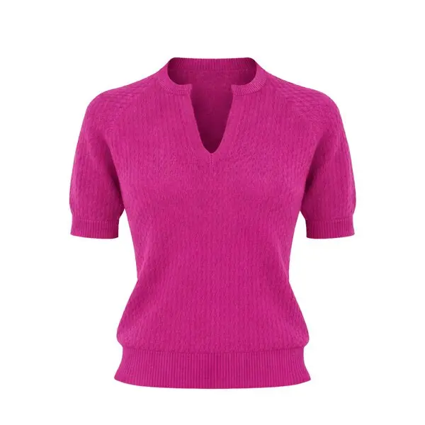SACHA DRAKE Henley Knit Top In Fuchsia - Pink